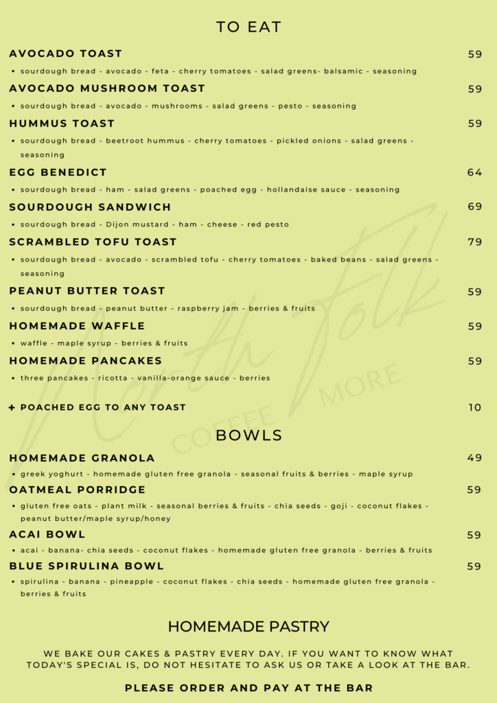 Our Menu - North Folk Café